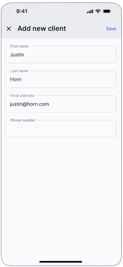 How do I add clients to the SalonInteractive mobile app manually?