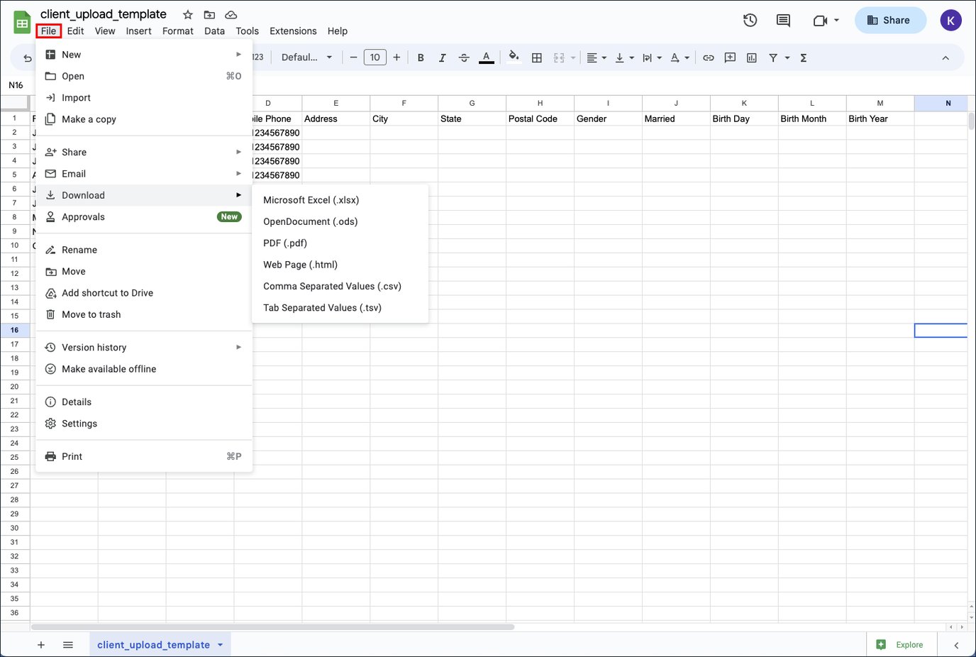 How do I create or edit a CSV file for my client list?