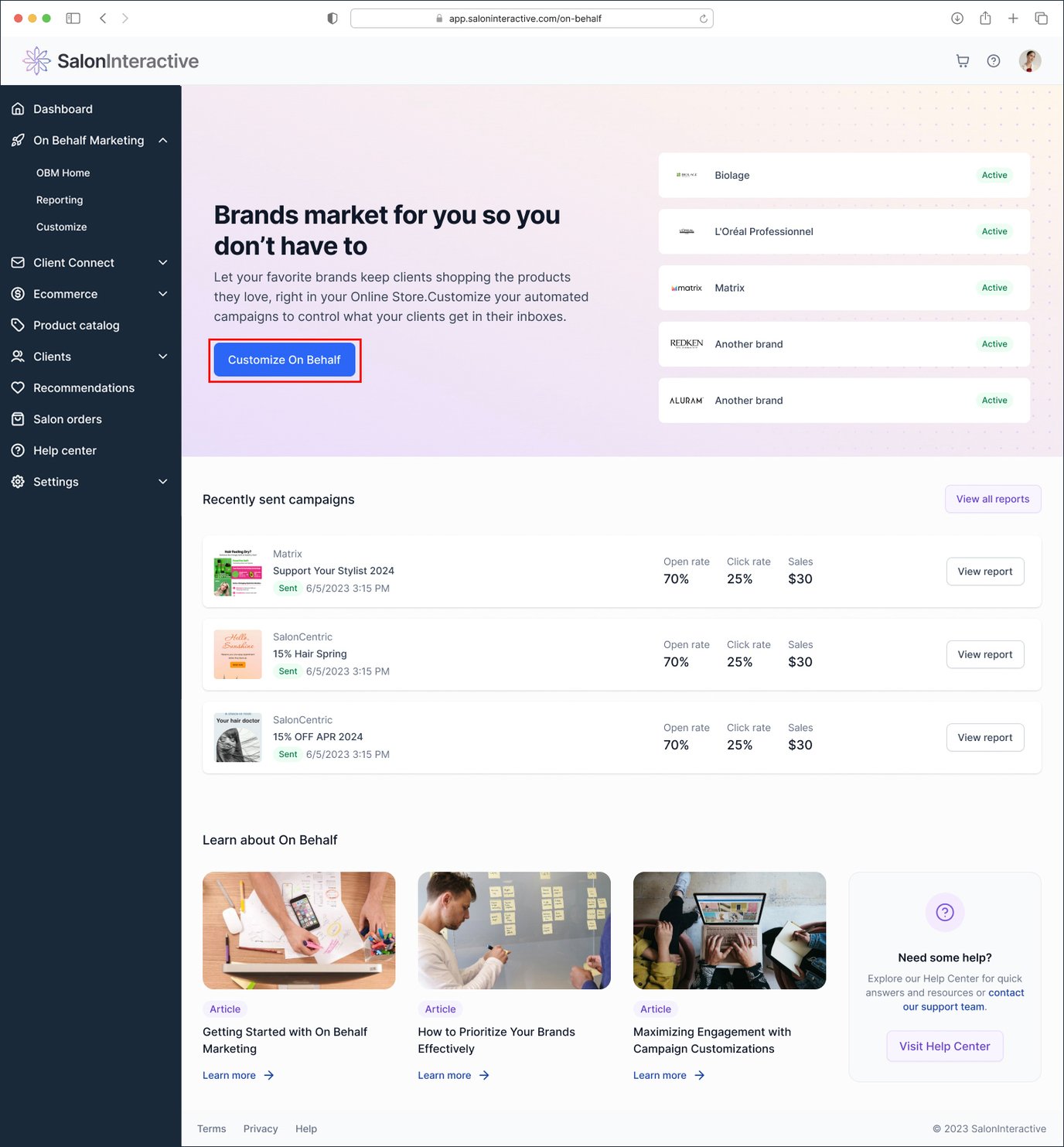 How do I manage On Behalf Marketing?