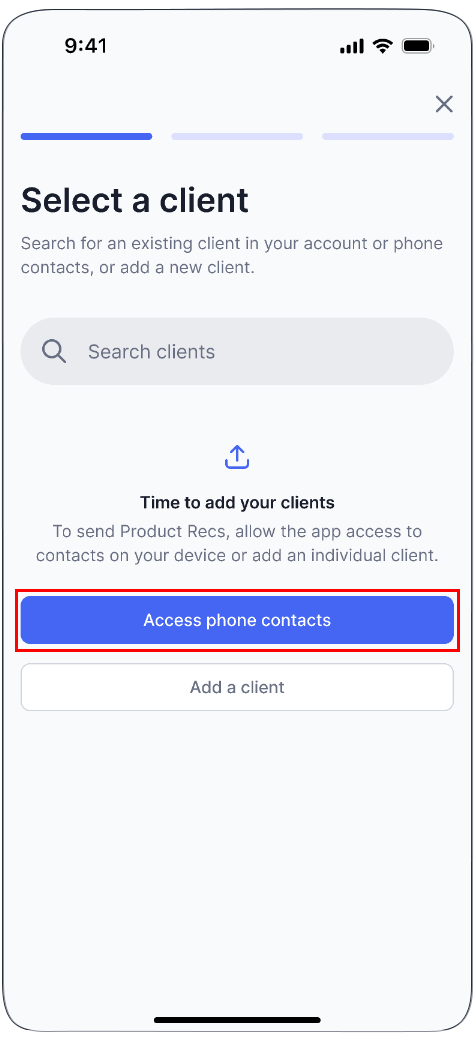 How do I add clients to the SalonInteractive mobile app from my device?
