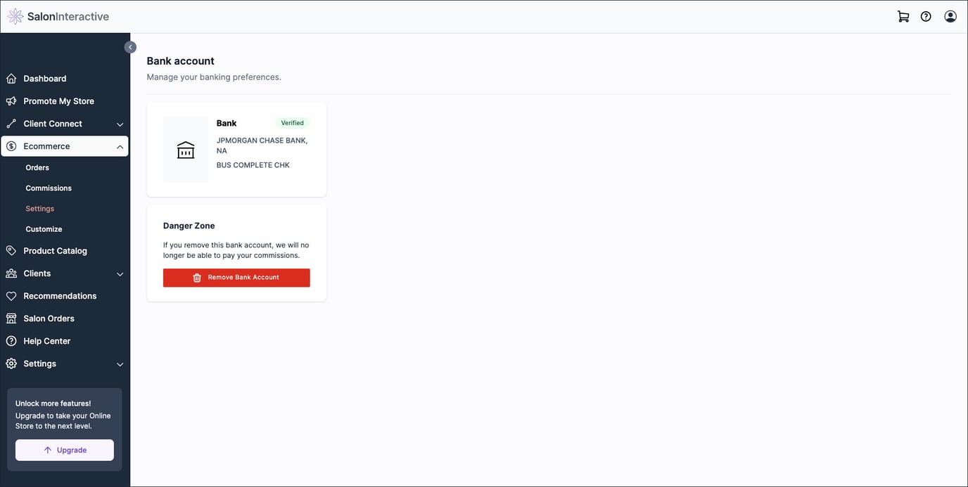 How do I change or remove my bank information?