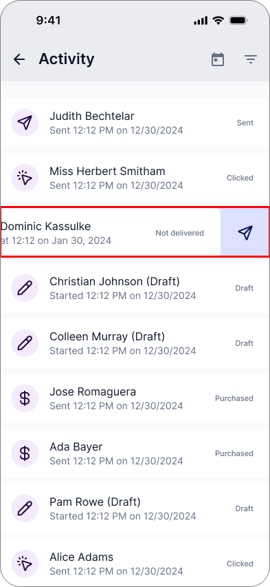 How do I resend a Product Recommendation through the mobile app?