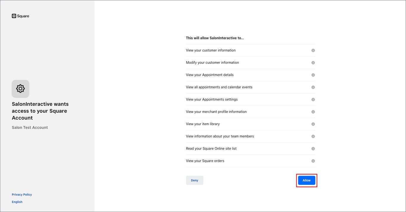 How do I set up my SalonInteractive account as a Square user?