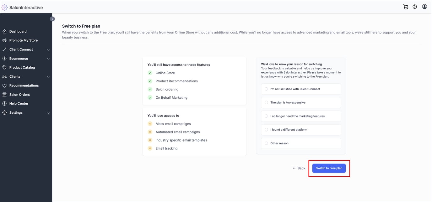 How do I downgrade to the Free plan?