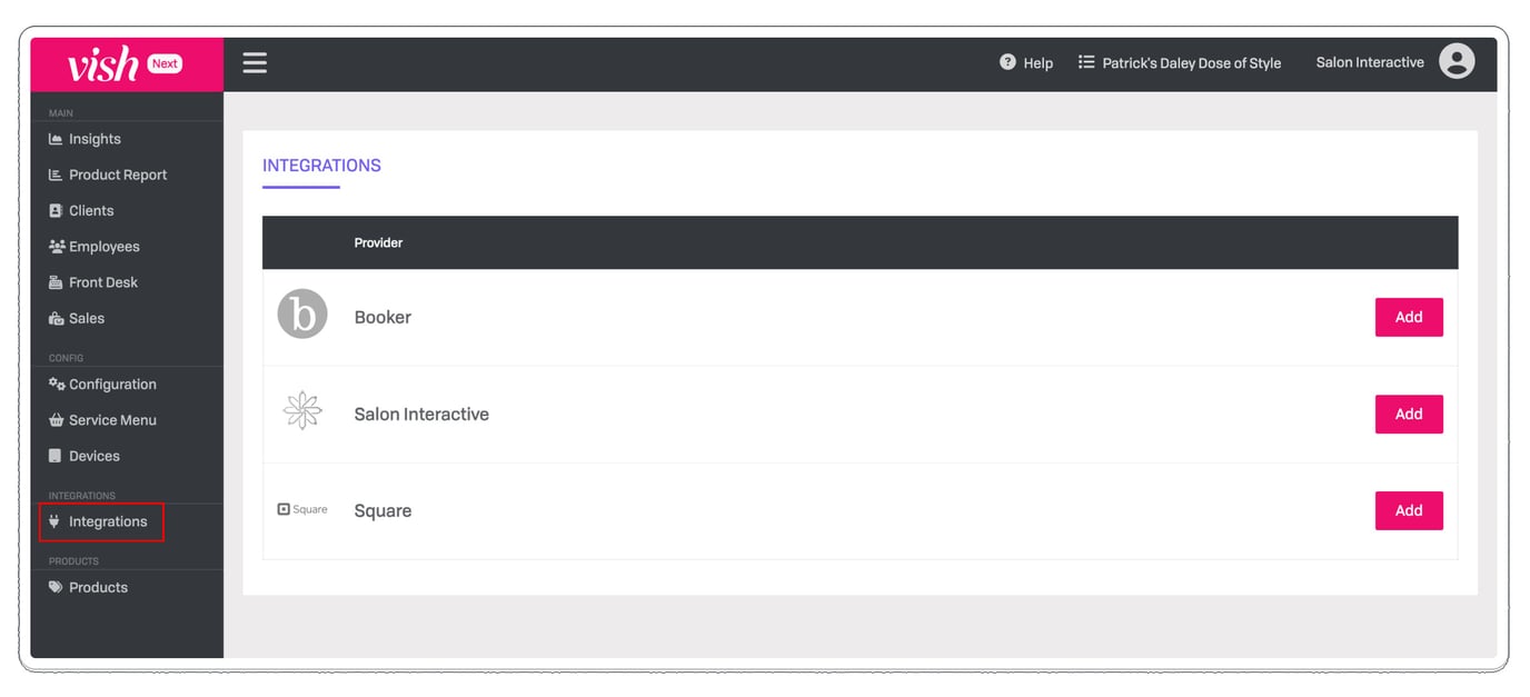 How do I connect my SalonInteractive account to Vish?
